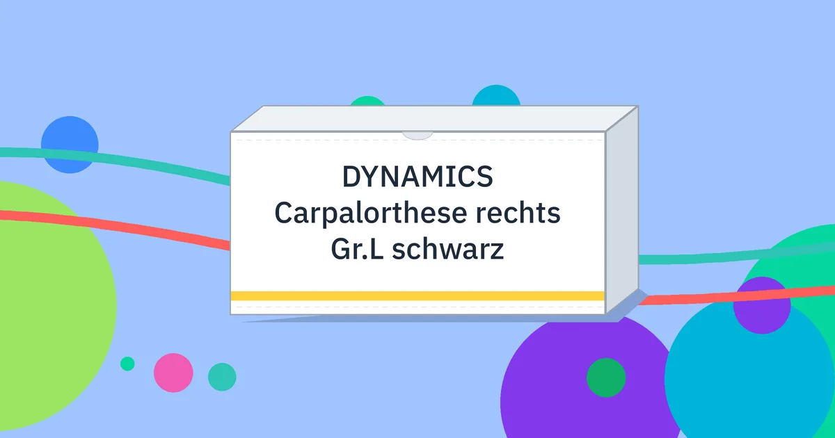 Symbolbild: Packung mit der Aufschrift DYNAMICS Carpalorthese rechts Gr.L schwarz (PZN 10631701) – Verfügbarkeit und Bezug in Apotheken in Frankfurt am Main
