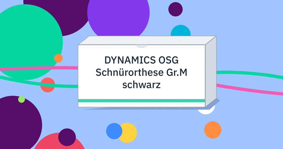 Symbolbild: Packung mit der Aufschrift DYNAMICS OSG Schnürorthese Gr.M schwarz (PZN 10634651) – Verfügbarkeit und Bezug in Apotheken in Frankfurt am Main
