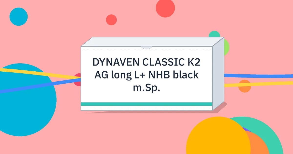 Symbolbild: Packung mit der Aufschrift DYNAVEN CLASSIC K2 AG long L+ NHB black m.Sp. (PZN 18418680) – Verfügbarkeit und Bezug in Apotheken in Frankfurt am Main