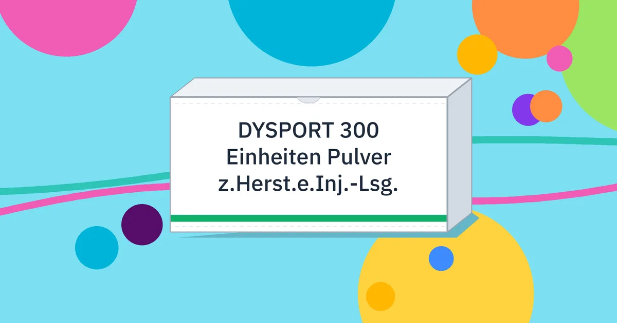 Symbolbild: Packung mit der Aufschrift DYSPORT 300 Einheiten Pulver z.Herst.e.Inj.-Lsg. (PZN 16930675) – Verfügbarkeit und Bezug in Apotheken in Frankfurt am Main