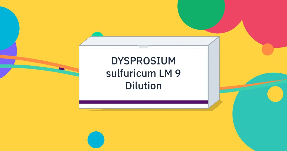 Symbolbild: Packung mit der Aufschrift DYSPROSIUM sulfuricum LM 9 Dilution (PZN 13467900) – Verfügbarkeit und Bezug in Apotheken in Frankfurt am Main
