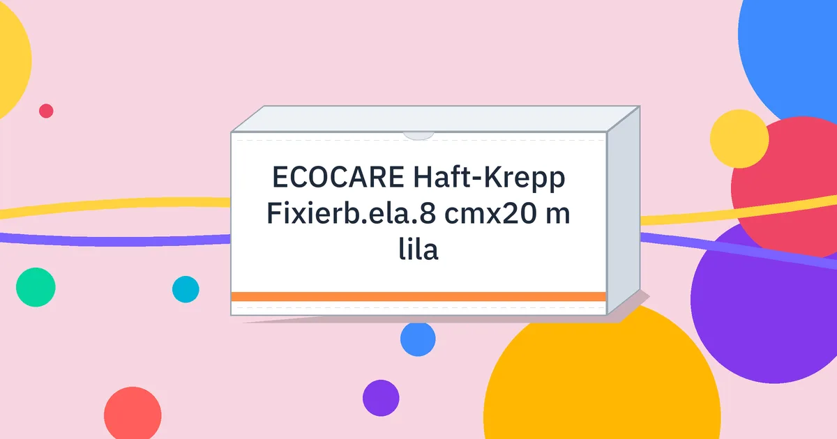 Symbolbild: Packung mit der Aufschrift ECOCARE Haft-Krepp Fixierb.ela.8 cmx20 m lila (PZN 11518786) – Verfügbarkeit und Bezug in Apotheken in Frankfurt am Main