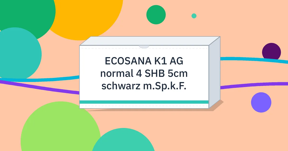 Symbolbild: Packung mit der Aufschrift ECOSANA K1 AG normal 4 SHB 5cm schwarz m.Sp.k.F. (PZN 04727986) – Verfügbarkeit und Bezug in Apotheken in Frankfurt am Main