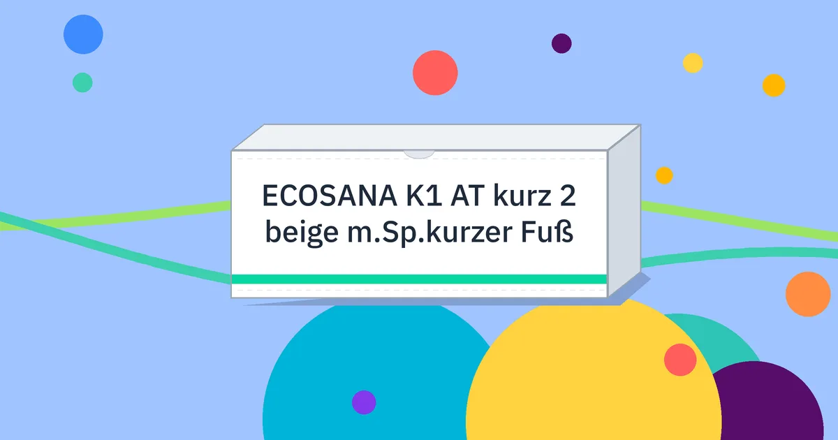 Symbolbild: Packung mit der Aufschrift ECOSANA K1 AT kurz 2 beige m.Sp.kurzer Fuß (PZN 04731427) – Verfügbarkeit und Bezug in Apotheken in Frankfurt am Main