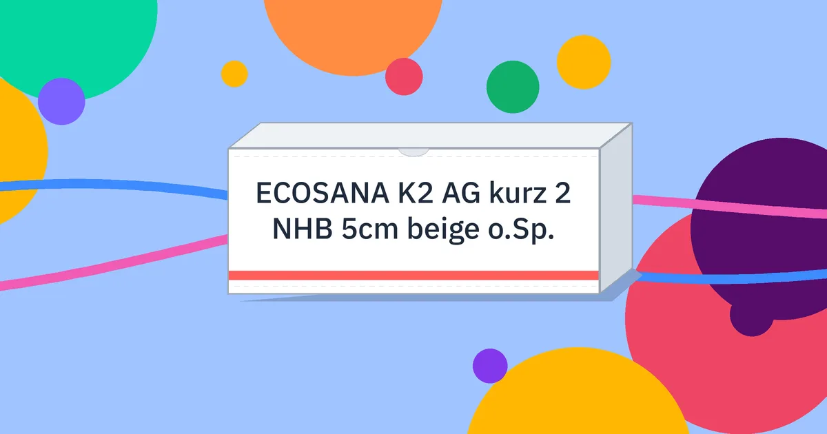 Symbolbild: Packung mit der Aufschrift ECOSANA K2 AG kurz 2 NHB 5cm beige o.Sp. (PZN 01390813) – Verfügbarkeit und Bezug in Apotheken in Frankfurt am Main