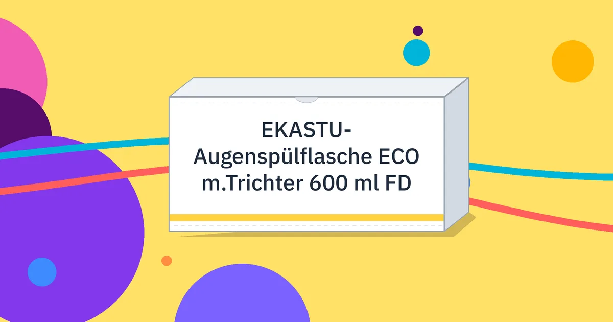 Symbolbild: Packung mit der Aufschrift EKASTU-Augenspülflasche ECO m.Trichter 600 ml FD (PZN 15389707) – Verfügbarkeit und Bezug in Apotheken in Frankfurt am Main