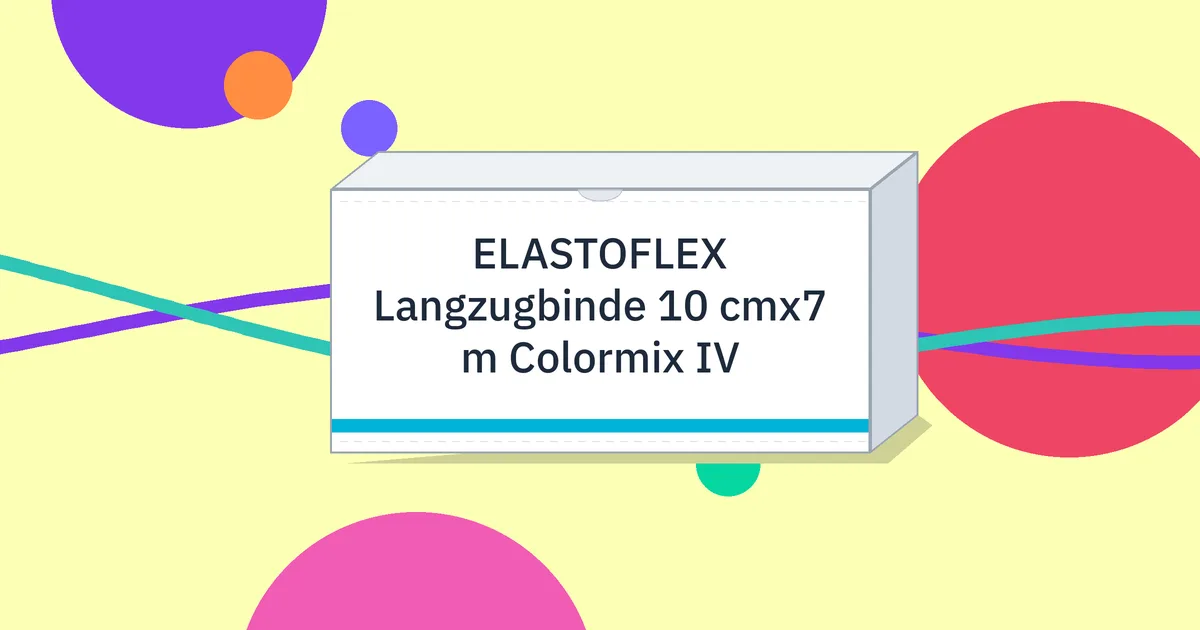Symbolbild: Packung mit der Aufschrift ELASTOFLEX Langzugbinde 10 cmx7 m Colormix IV (PZN 17491798) – Verfügbarkeit und Bezug in Apotheken in Frankfurt am Main