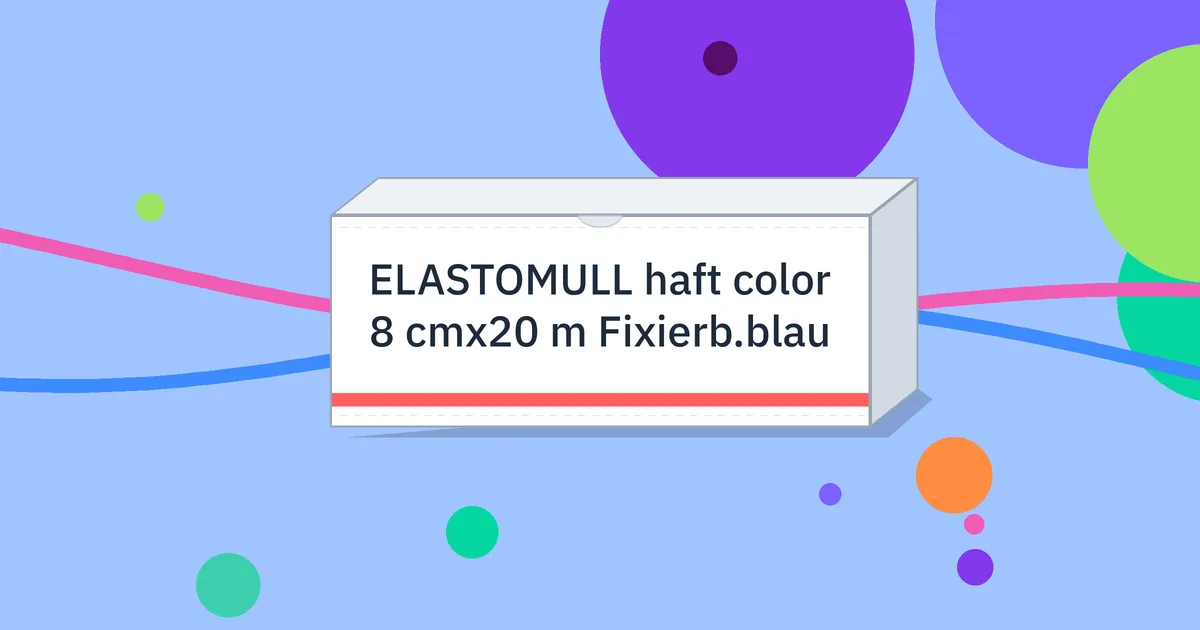 Symbolbild: Packung mit der Aufschrift ELASTOMULL haft color 8 cmx20 m Fixierb.blau (PZN 12776094) – Verfügbarkeit und Bezug in Apotheken in Frankfurt am Main