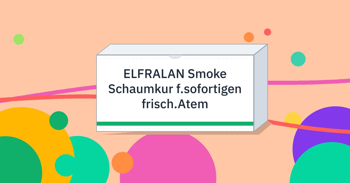 Symbolbild: Packung mit der Aufschrift ELFRALAN Smoke Schaumkur f.sofortigen frisch.Atem (PZN 14138707) – Verfügbarkeit und Bezug in Apotheken in Frankfurt am Main