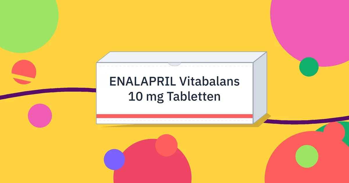 Symbolbild: Packung mit der Aufschrift ENALAPRIL Vitabalans 10 mg Tabletten (PZN 03031449) – Verfügbarkeit und Bezug in Apotheken in Frankfurt am Main