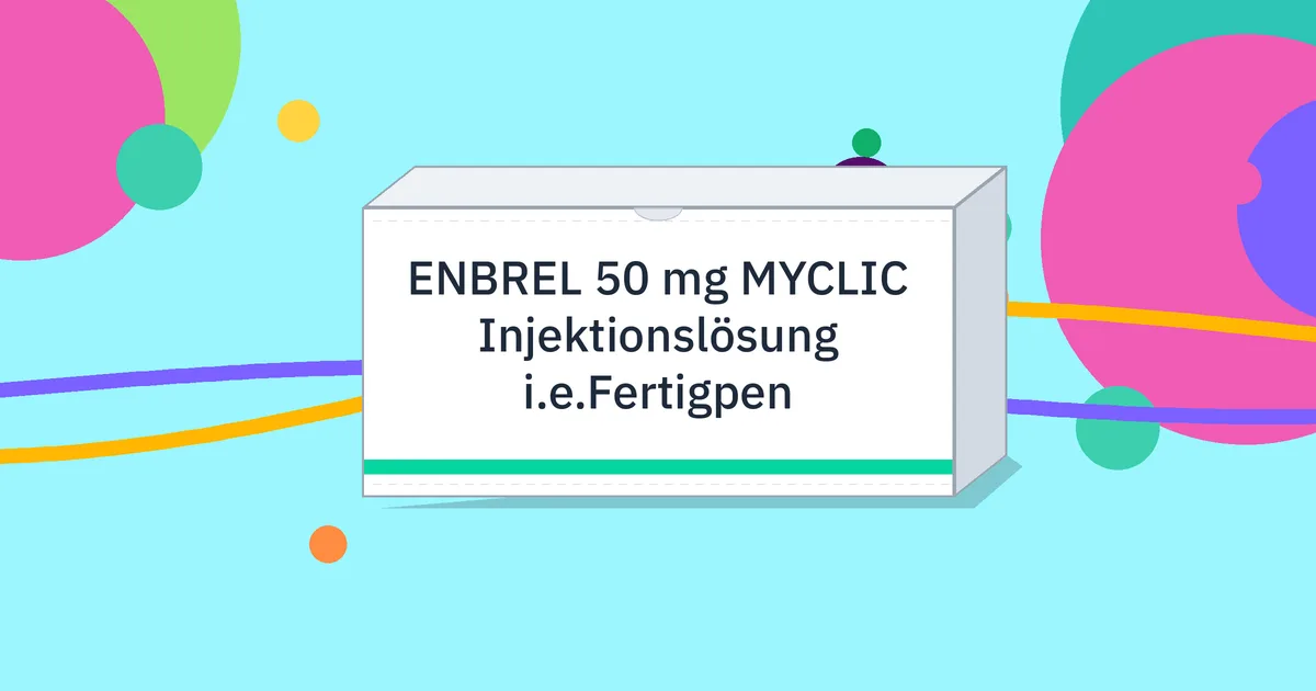 Symbolbild: Packung mit der Aufschrift ENBREL 50 mg MYCLIC Injektionslösung i.e.Fertigpen (PZN 09708781) – Verfügbarkeit und Bezug in Apotheken in Frankfurt am Main