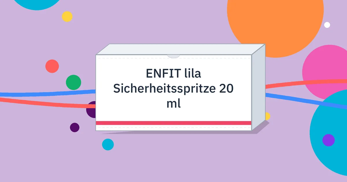 Symbolbild: Packung mit der Aufschrift ENFIT lila Sicherheitsspritze 20 ml (PZN 16734980) – Verfügbarkeit und Bezug in Apotheken in Frankfurt am Main