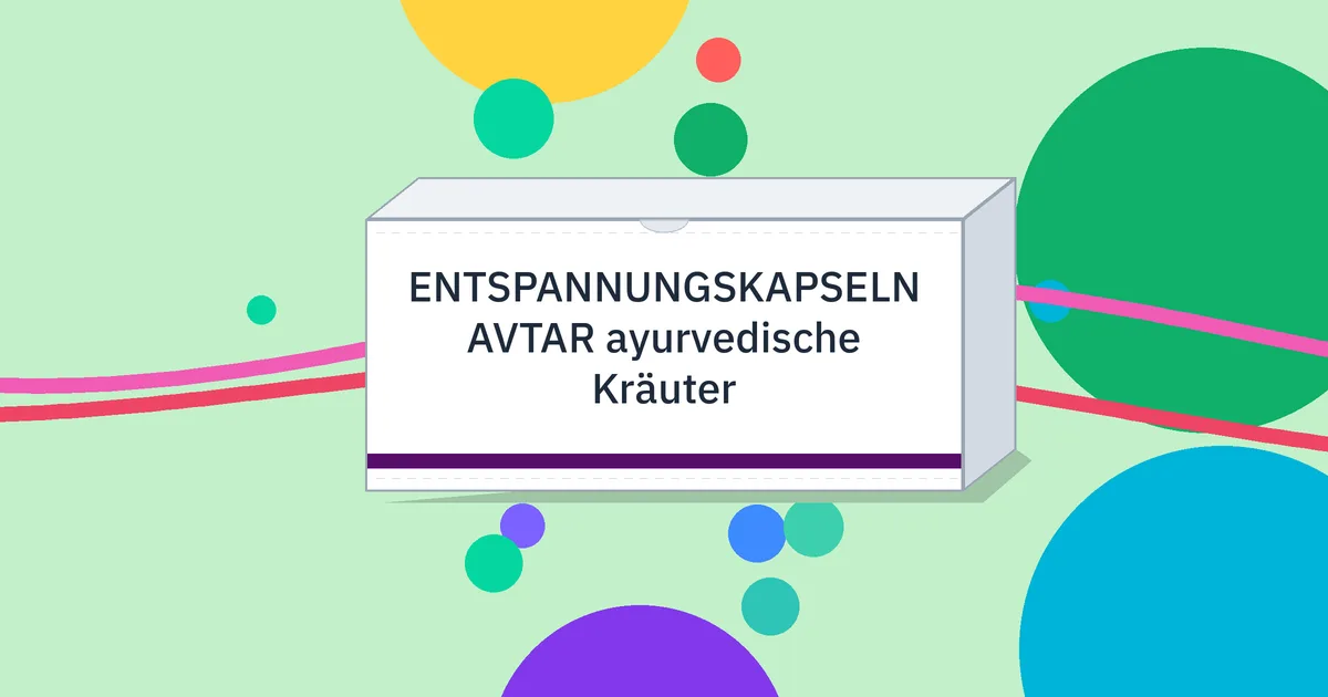 Symbolbild: Packung mit der Aufschrift ENTSPANNUNGSKAPSELN AVTAR ayurvedische Kräuter (PZN 14161557) – Verfügbarkeit und Bezug in Apotheken in Frankfurt am Main
