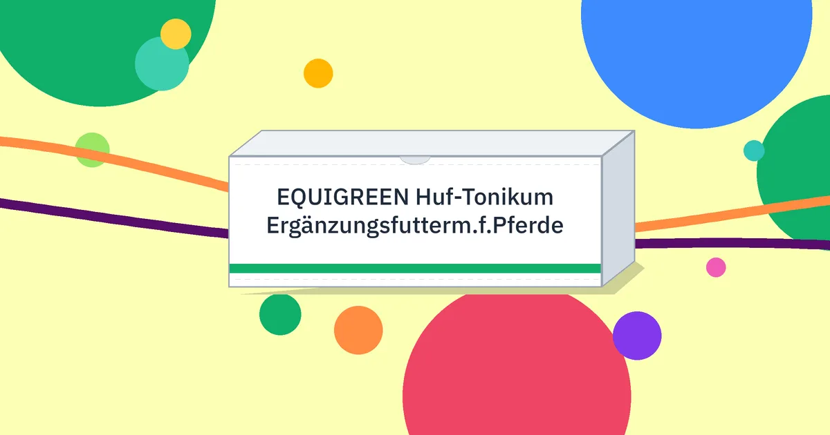 Symbolbild: Packung mit der Aufschrift EQUIGREEN Huf-Tonikum Ergänzungsfutterm.f.Pferde (PZN 17512750) – Verfügbarkeit und Bezug in Apotheken in Frankfurt am Main