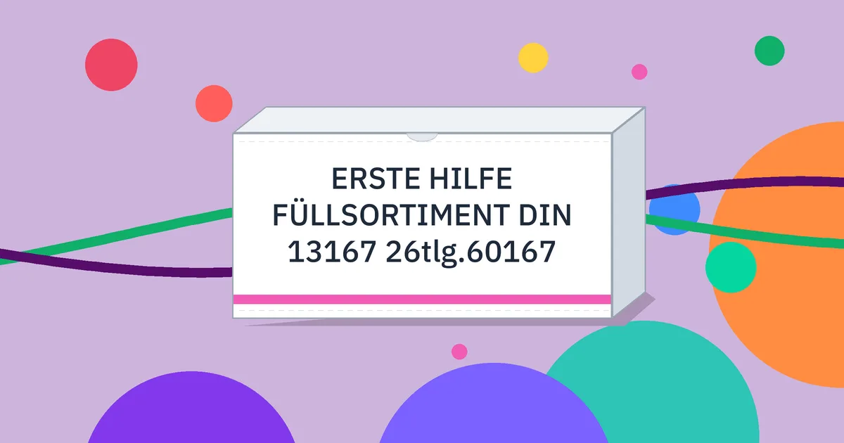 Symbolbild: Packung mit der Aufschrift ERSTE HILFE FÜLLSORTIMENT DIN 13167 26tlg.60167 (PZN 13198110) – Verfügbarkeit und Bezug in Apotheken in Frankfurt am Main