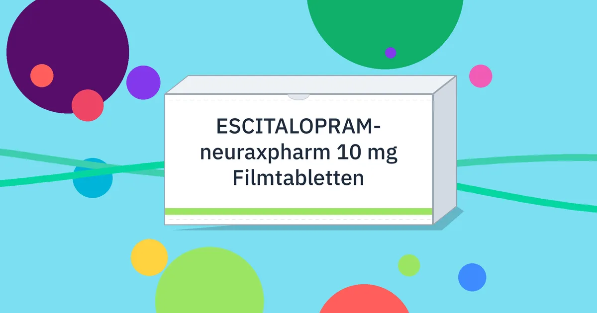 Symbolbild: Packung mit der Aufschrift ESCITALOPRAM-neuraxpharm 10 mg Filmtabletten (PZN 01147283) – Verfügbarkeit und Bezug in Apotheken in Frankfurt am Main