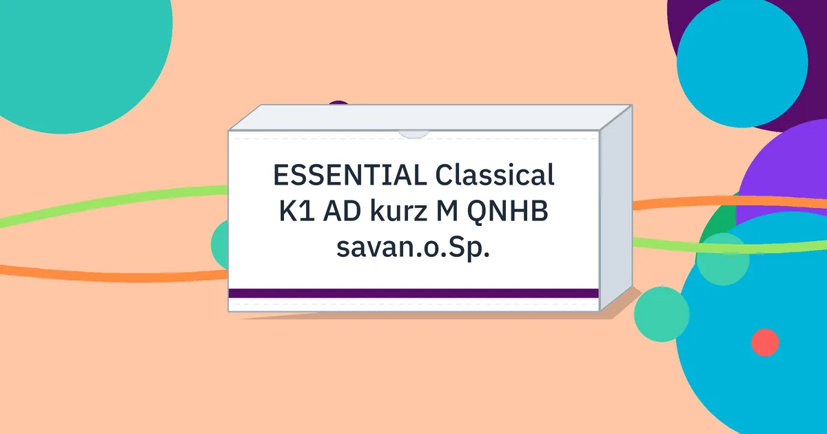 Symbolbild: Packung mit der Aufschrift ESSENTIAL Classical K1 AD kurz M QNHB savan.o.Sp. (PZN 18866533) – Verfügbarkeit und Bezug in Apotheken in Frankfurt am Main