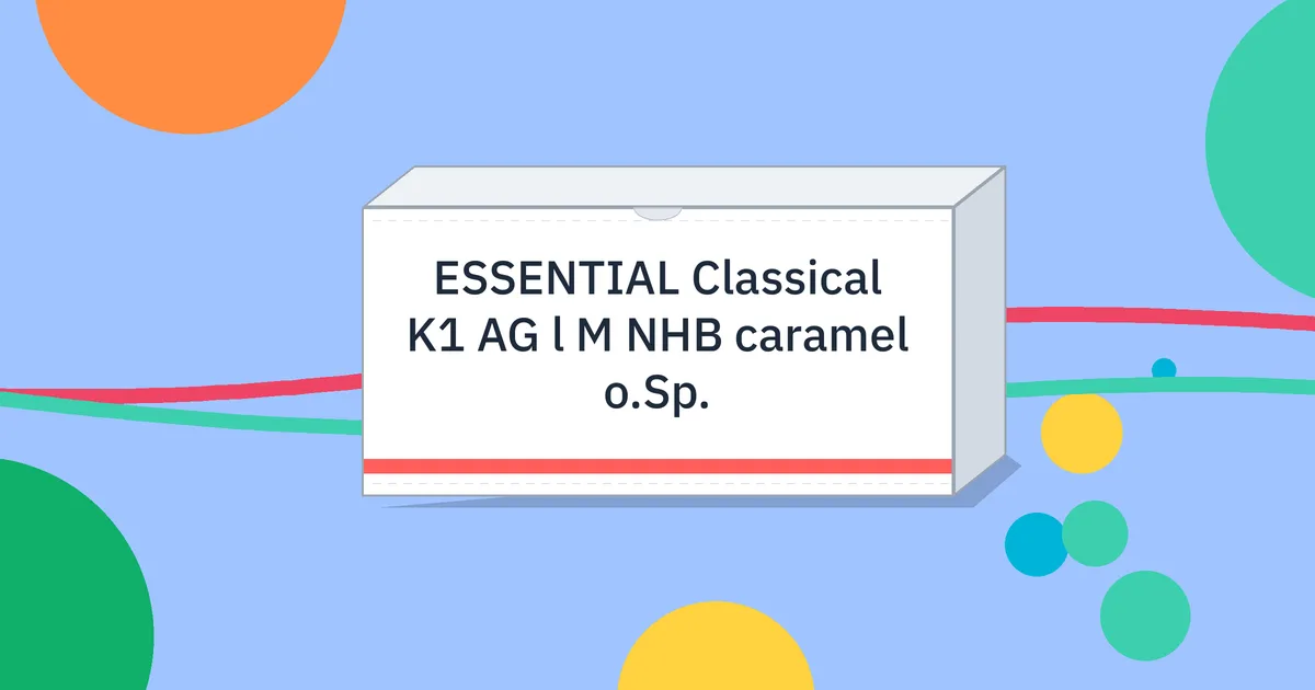 Symbolbild: Packung mit der Aufschrift ESSENTIAL Classical K1 AG l M NHB caramel o.Sp. (PZN 17009241) – Verfügbarkeit und Bezug in Apotheken in Frankfurt am Main