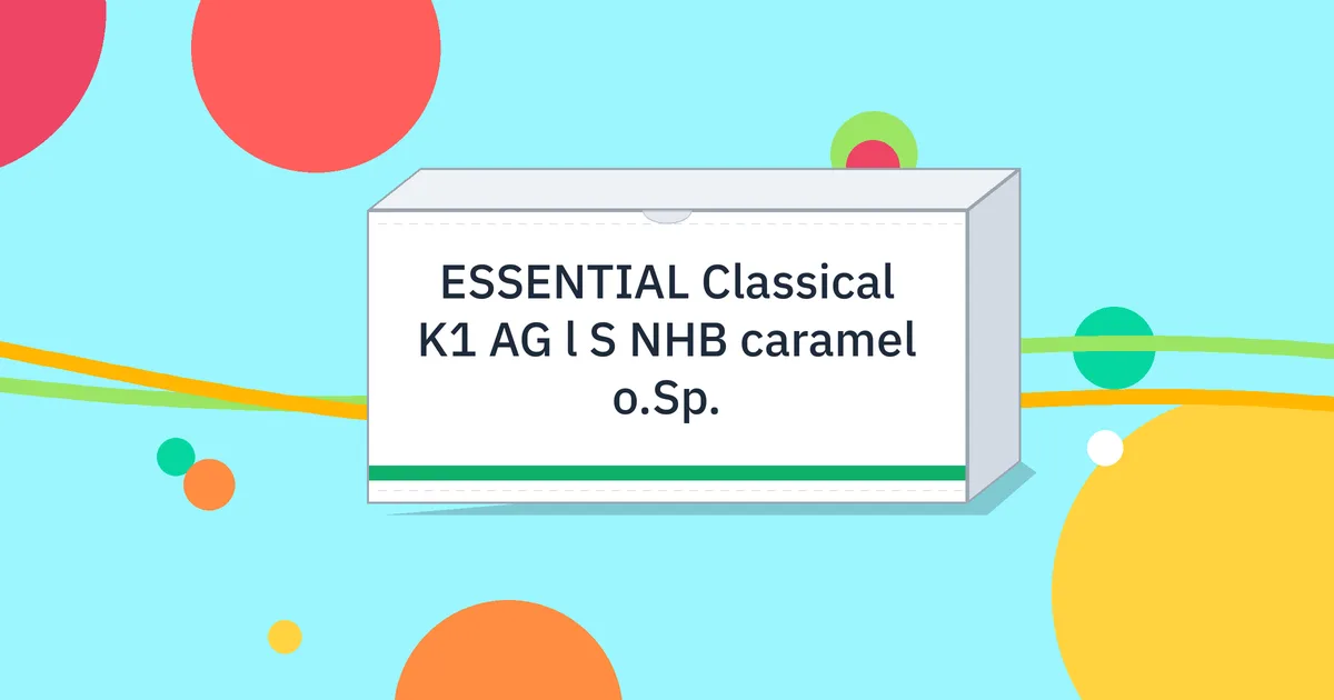 Symbolbild: Packung mit der Aufschrift ESSENTIAL Classical K1 AG l S NHB caramel o.Sp. (PZN 17009235) – Verfügbarkeit und Bezug in Apotheken in Frankfurt am Main