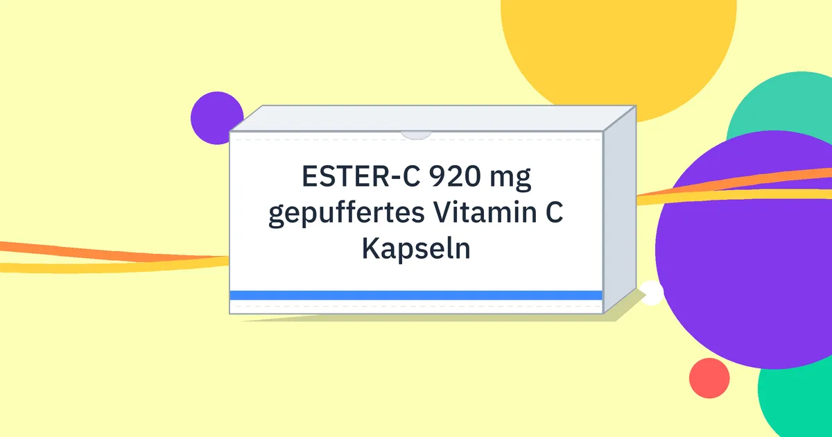 Symbolbild: Packung mit der Aufschrift ESTER-C 920 mg gepuffertes Vitamin C Kapseln (PZN 15738326) – Verfügbarkeit und Bezug in Apotheken in Frankfurt am Main