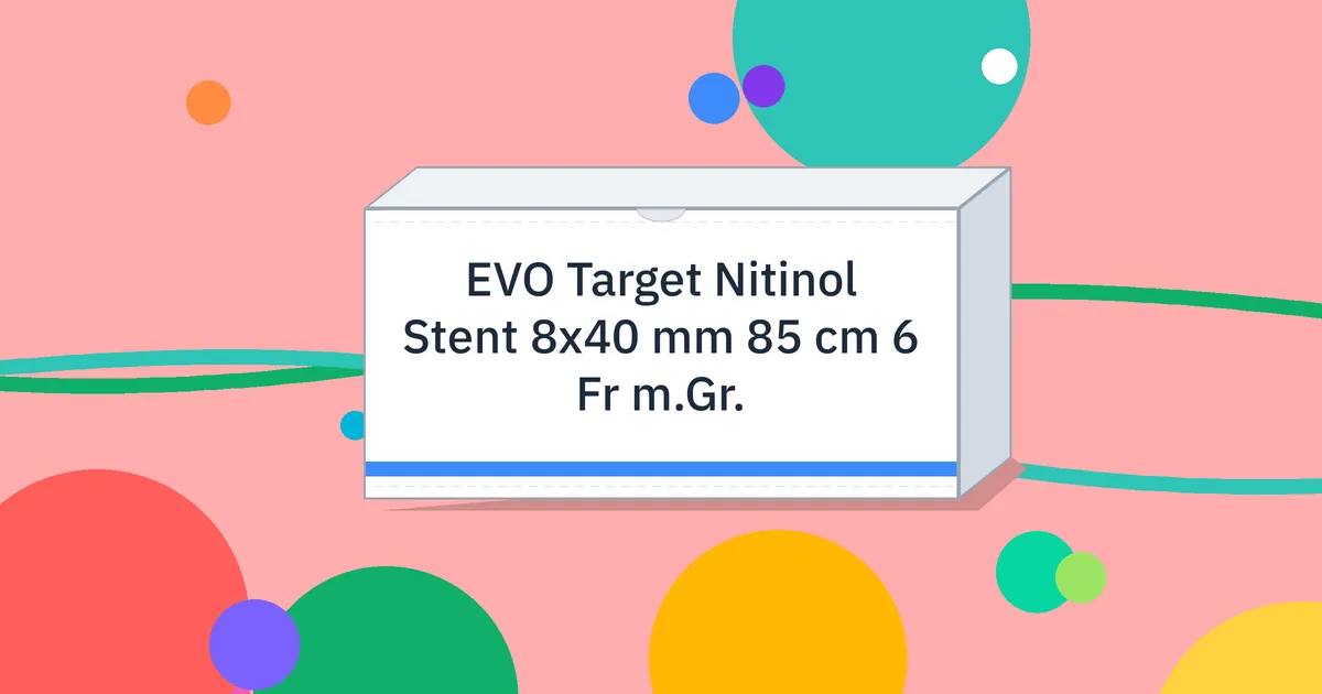 Symbolbild: Packung mit der Aufschrift EVO Target Nitinol Stent 8x40 mm 85 cm 6 Fr m.Gr. (PZN 00100960) – Verfügbarkeit und Bezug in Apotheken in Frankfurt am Main