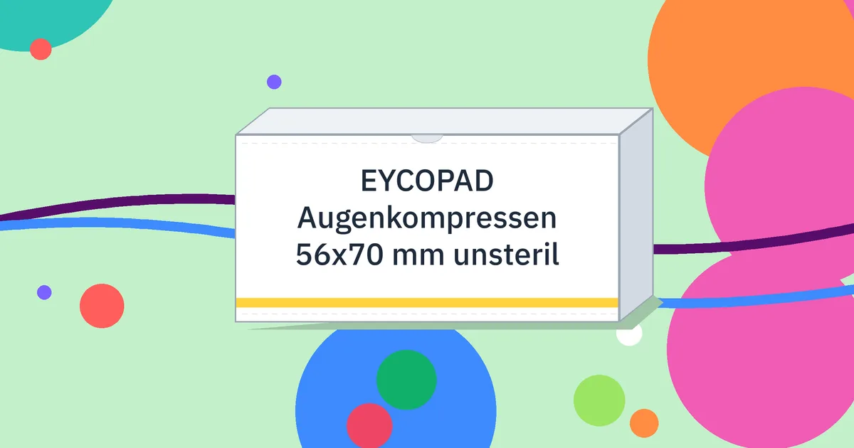 Symbolbild: Packung mit der Aufschrift EYCOPAD Augenkompressen 56x70 mm unsteril (PZN 18319452) – Verfügbarkeit und Bezug in Apotheken in Frankfurt am Main