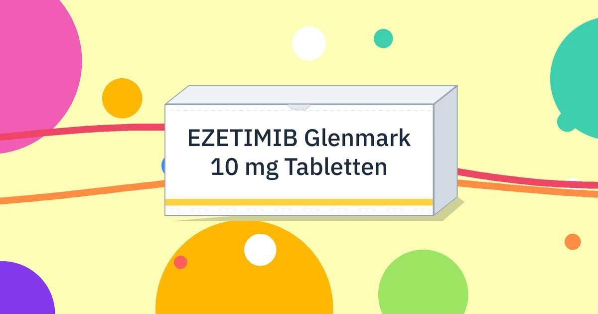 Symbolbild: Packung mit der Aufschrift EZETIMIB Glenmark 10 mg Tabletten (PZN 18187364) – Verfügbarkeit und Bezug in Apotheken in Frankfurt am Main