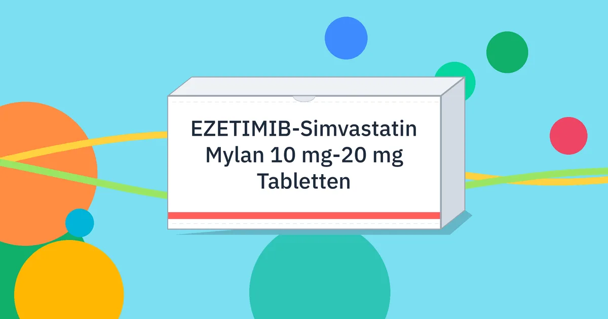 Symbolbild: Packung mit der Aufschrift EZETIMIB-Simvastatin Mylan 10 mg-20 mg Tabletten (PZN 13857044) – Verfügbarkeit und Bezug in Apotheken in Frankfurt am Main