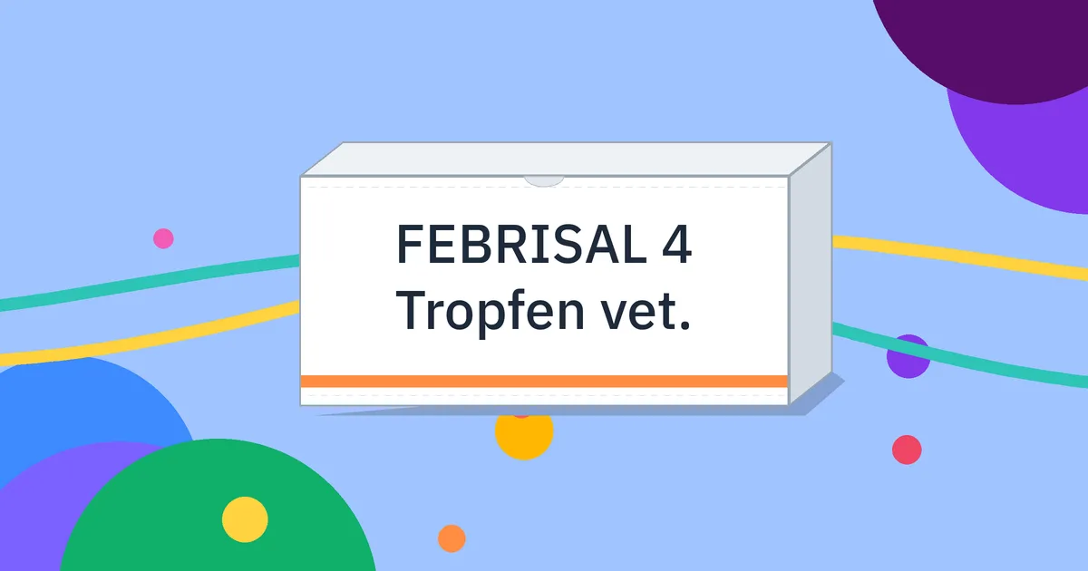 Symbolbild: Packung mit der Aufschrift FEBRISAL 4 Tropfen vet. (PZN 02538399) – Verfügbarkeit und Bezug in Apotheken in Frankfurt am Main
