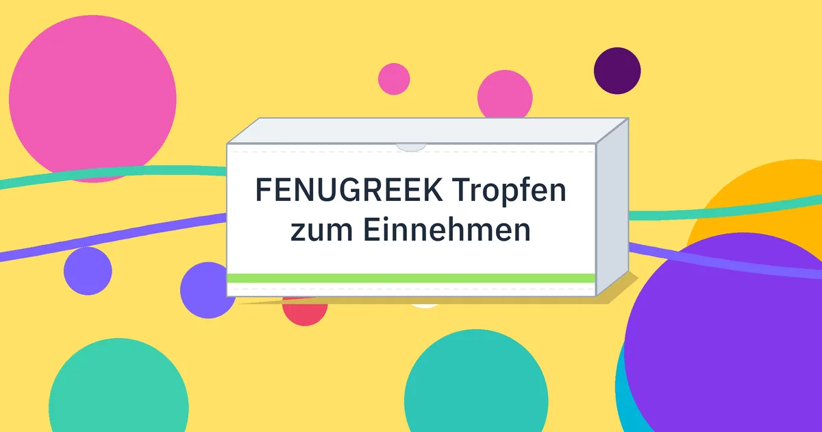 Symbolbild: Packung mit der Aufschrift FENUGREEK Tropfen zum Einnehmen (PZN 11866607) – Verfügbarkeit und Bezug in Apotheken in Frankfurt am Main