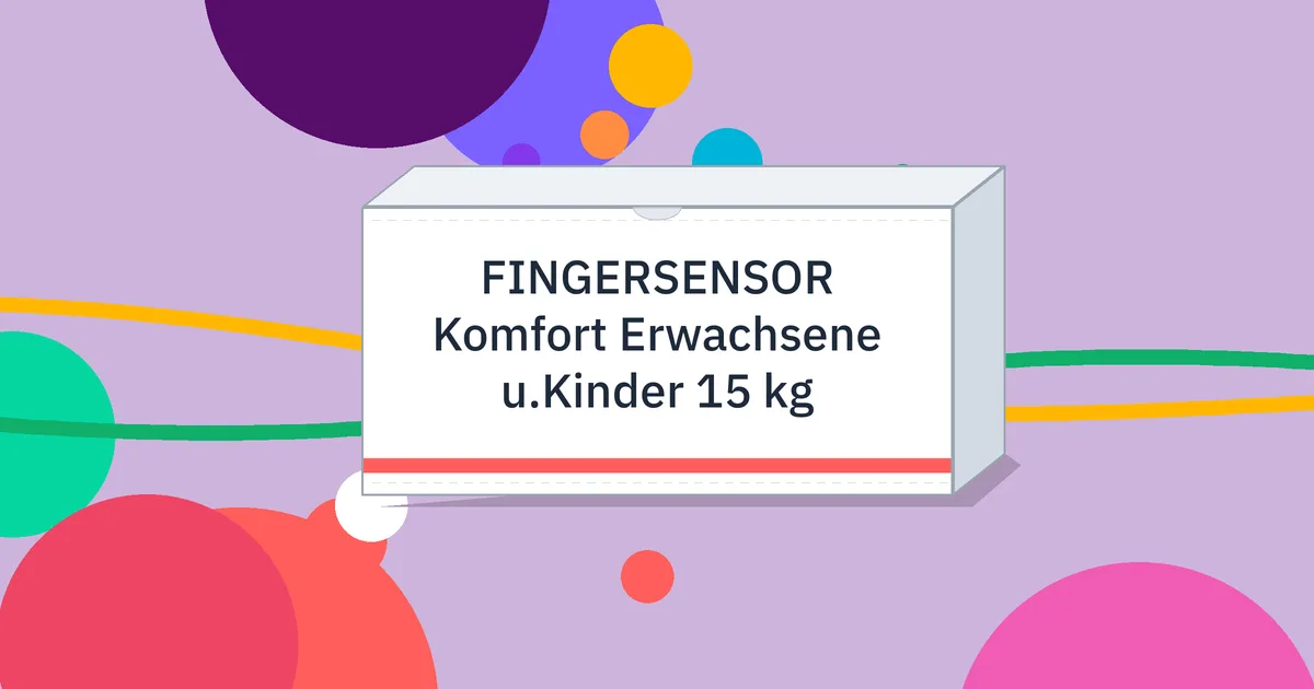 Symbolbild: Packung mit der Aufschrift FINGERSENSOR Komfort Erwachsene u.Kinder 15 kg (PZN 06578846) – Verfügbarkeit und Bezug in Apotheken in Frankfurt am Main
