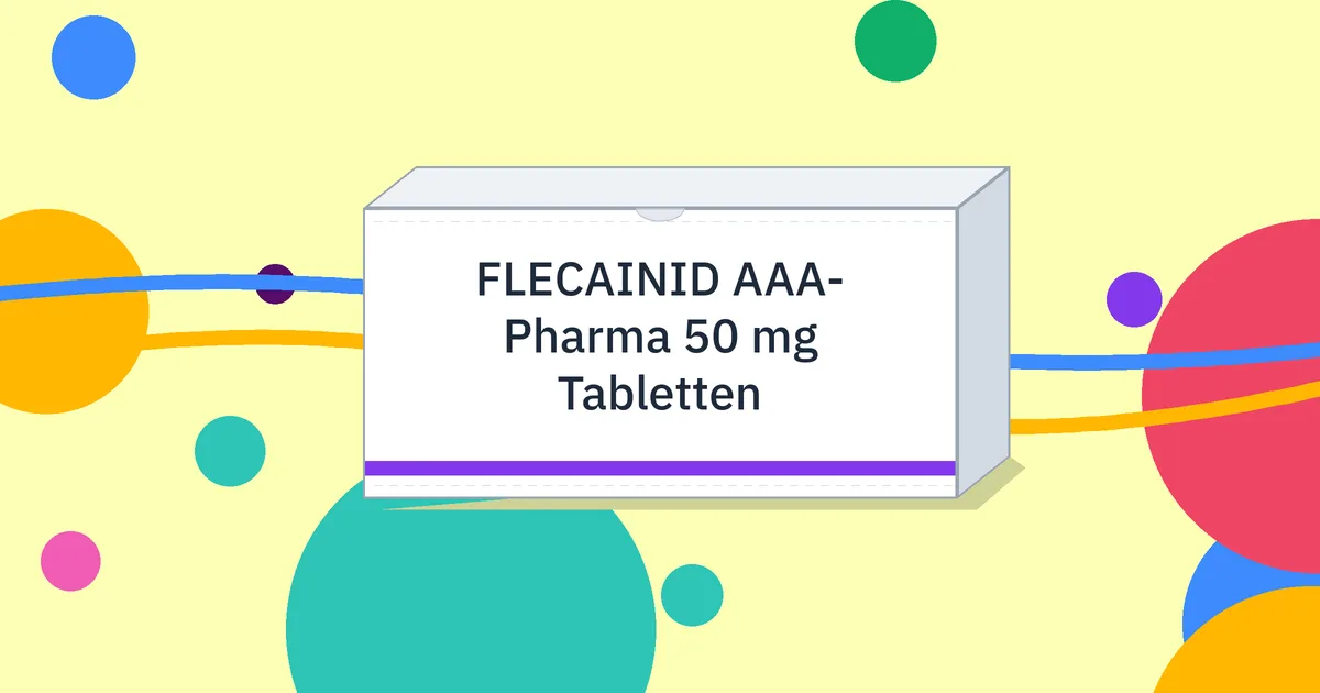 Symbolbild: Packung mit der Aufschrift FLECAINID AAA-Pharma 50 mg Tabletten (PZN 17244812) – Verfügbarkeit und Bezug in Apotheken in Frankfurt am Main