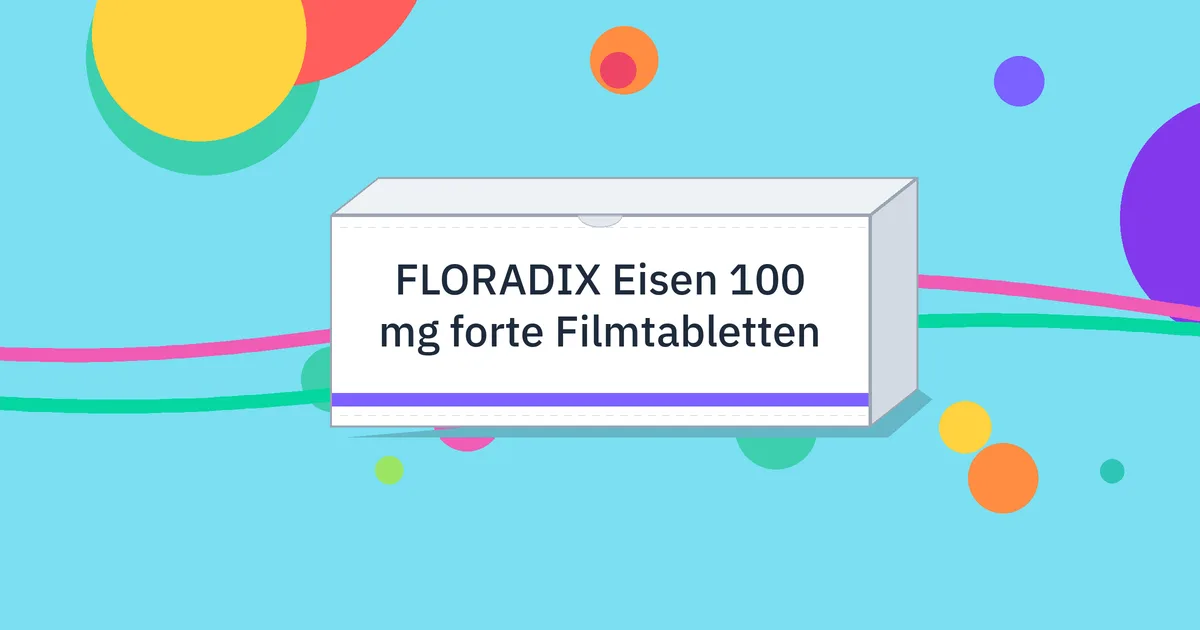 Symbolbild: Packung mit der Aufschrift FLORADIX Eisen 100 mg forte Filmtabletten (PZN 07798308) – Verfügbarkeit und Bezug in Apotheken in Frankfurt am Main