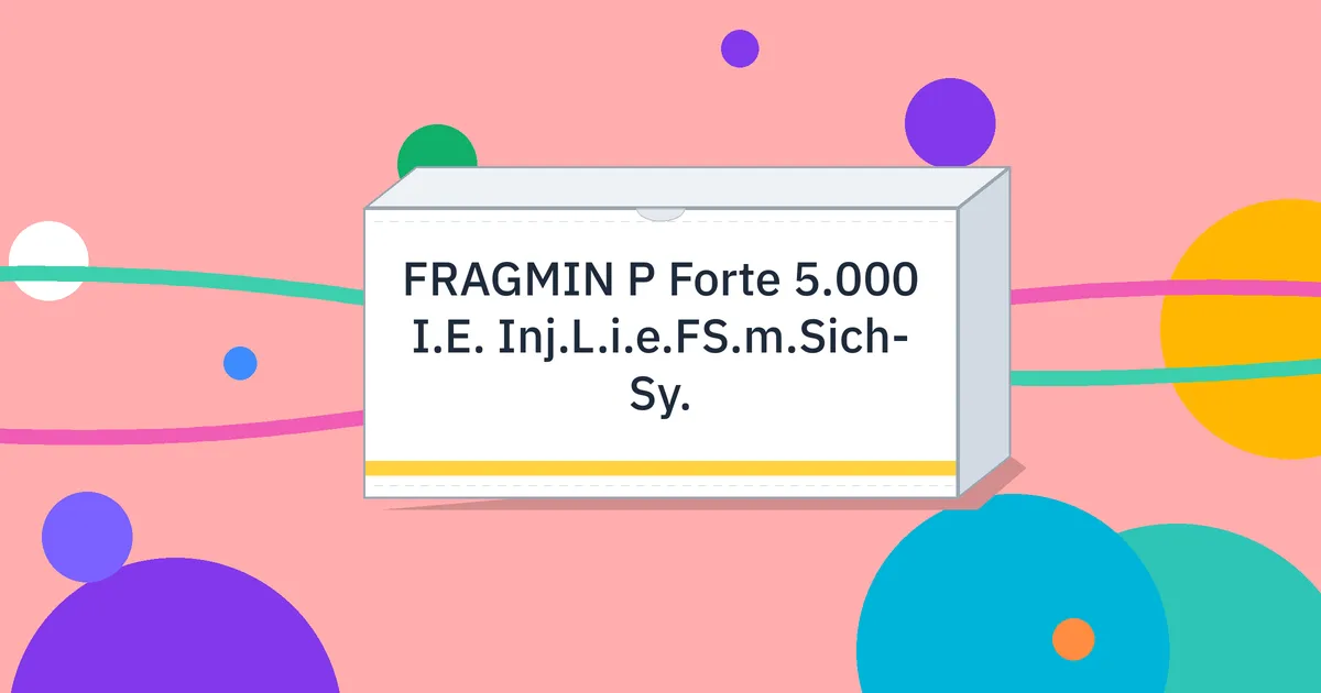 Symbolbild: Packung mit der Aufschrift FRAGMIN P Forte 5.000 I.E. Inj.L.i.e.FS.m.Sich-Sy. (PZN 14350198) – Verfügbarkeit und Bezug in Apotheken in Frankfurt am Main