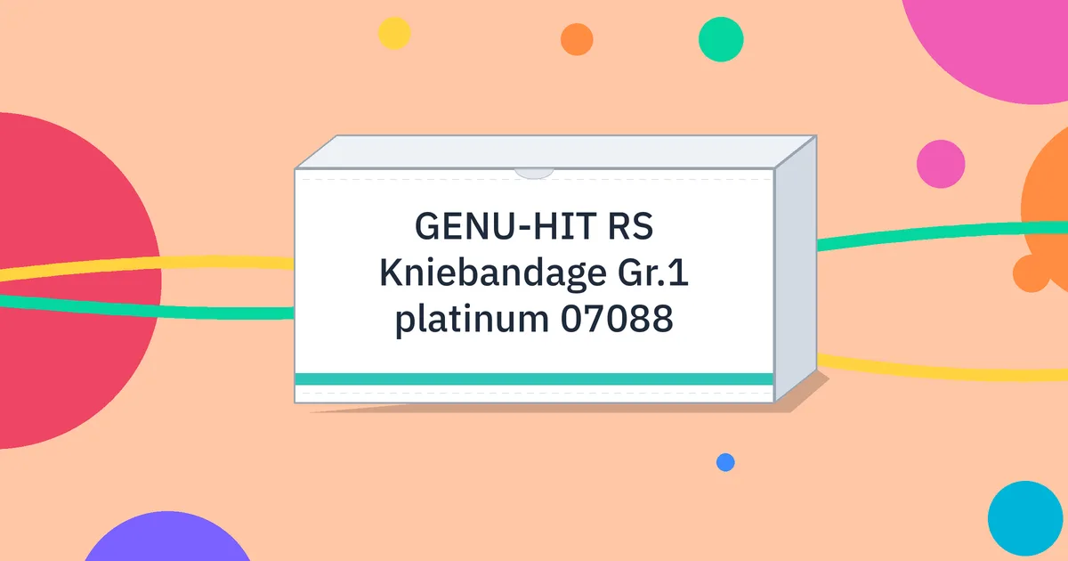 Symbolbild: Packung mit der Aufschrift GENU-HIT RS Kniebandage Gr.1 platinum 07088 (PZN 08437564) – Verfügbarkeit und Bezug in Apotheken in Frankfurt am Main