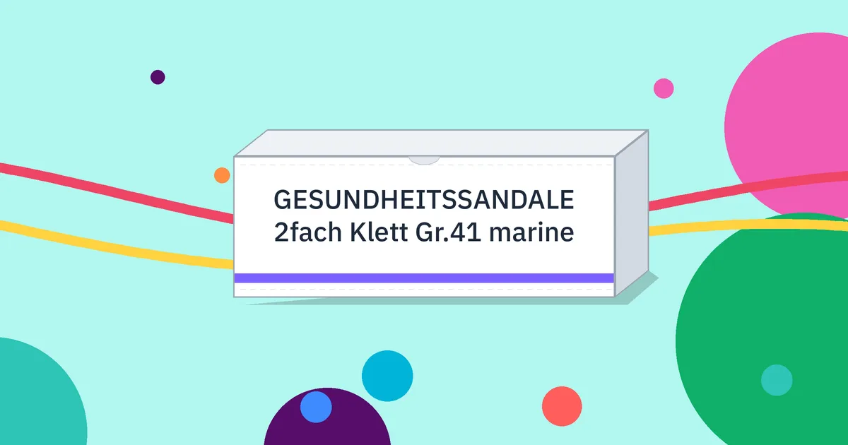 Symbolbild: Packung mit der Aufschrift GESUNDHEITSSANDALE 2fach Klett Gr.41 marine (PZN 13920966) – Verfügbarkeit und Bezug in Apotheken in Frankfurt am Main