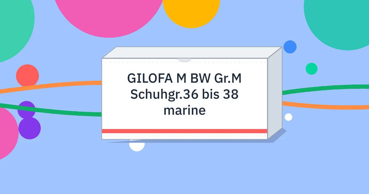 Symbolbild: Packung mit der Aufschrift GILOFA M BW Gr.M Schuhgr.36 bis 38 marine (PZN 16724591) – Verfügbarkeit und Bezug in Apotheken in Frankfurt am Main