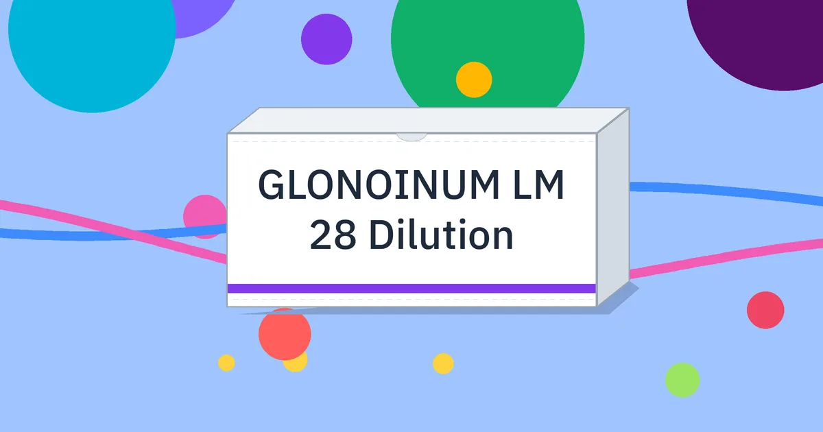 Symbolbild: Packung mit der Aufschrift GLONOINUM LM 28 Dilution (PZN 12879150) – Verfügbarkeit und Bezug in Apotheken in Frankfurt am Main