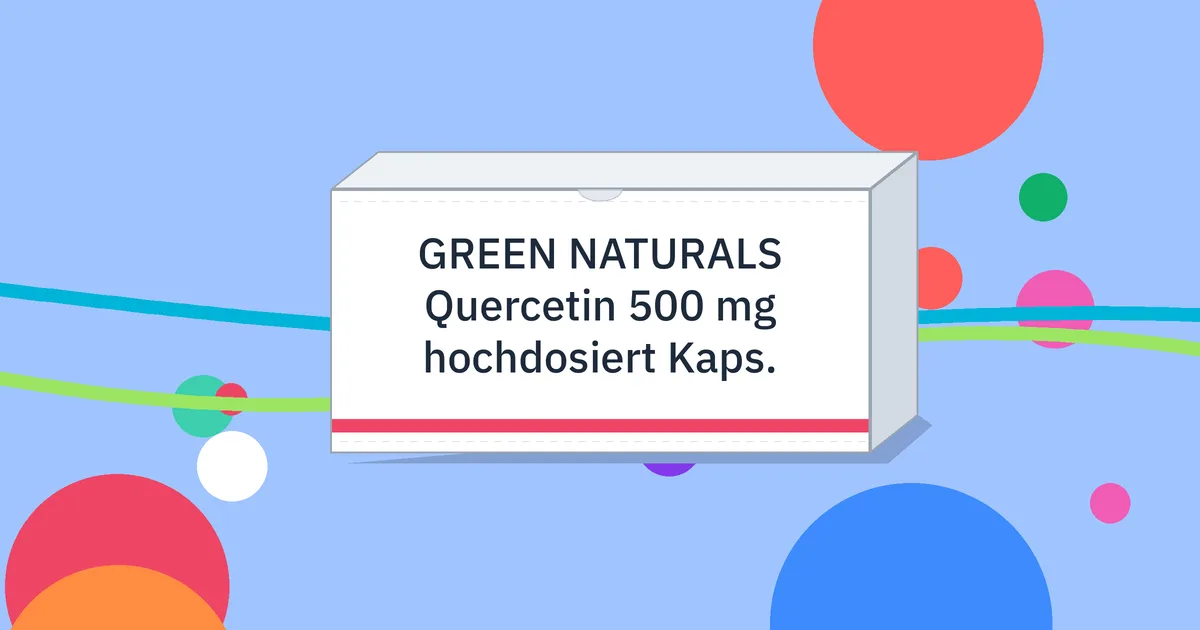 Symbolbild: Packung mit der Aufschrift GREEN NATURALS Quercetin 500 mg hochdosiert Kaps. (PZN 18099134) – Verfügbarkeit und Bezug in Apotheken in Frankfurt am Main