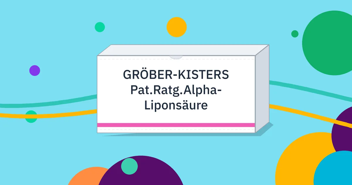 Symbolbild: Packung mit der Aufschrift GRÖBER-KISTERS Pat.Ratg.Alpha-Liponsäure (PZN 12657969) – Verfügbarkeit und Bezug in Apotheken in Frankfurt am Main