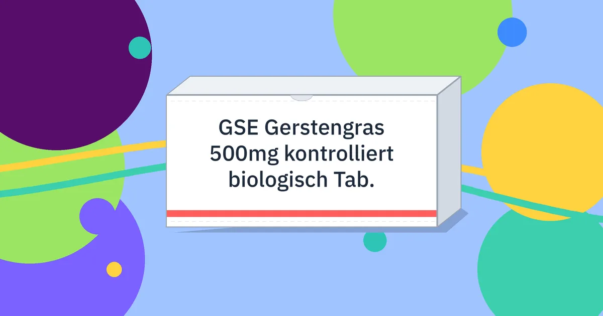 Symbolbild: Packung mit der Aufschrift GSE Gerstengras 500mg kontrolliert biologisch Tab. (PZN 00393040) – Verfügbarkeit und Bezug in Apotheken in Frankfurt am Main