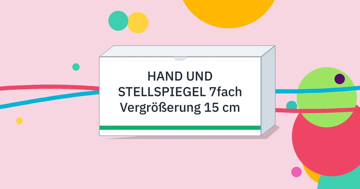 Symbolbild: Packung mit der Aufschrift HAND UND STELLSPIEGEL 7fach Vergrößerung 15 cm (PZN 18389932) – Verfügbarkeit und Bezug in Apotheken in Frankfurt am Main