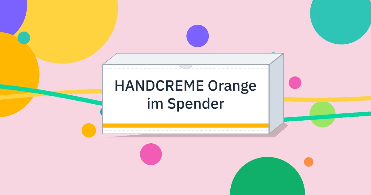 Symbolbild: Packung mit der Aufschrift HANDCREME Orange im Spender (PZN 15633455) – Verfügbarkeit und Bezug in Apotheken in Frankfurt am Main