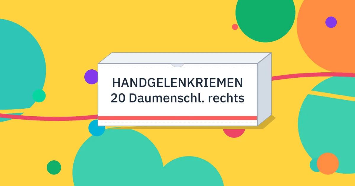 Symbolbild: Packung mit der Aufschrift HANDGELENKRIEMEN 20 Daumenschl. rechts (PZN 02387948) – Verfügbarkeit und Bezug in Apotheken in Frankfurt am Main