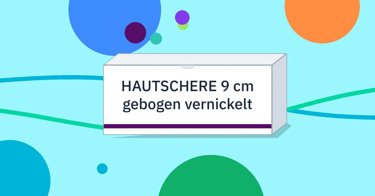 Symbolbild: Packung mit der Aufschrift HAUTSCHERE 9 cm gebogen vernickelt (PZN 17287017) – Verfügbarkeit und Bezug in Apotheken in Frankfurt am Main
