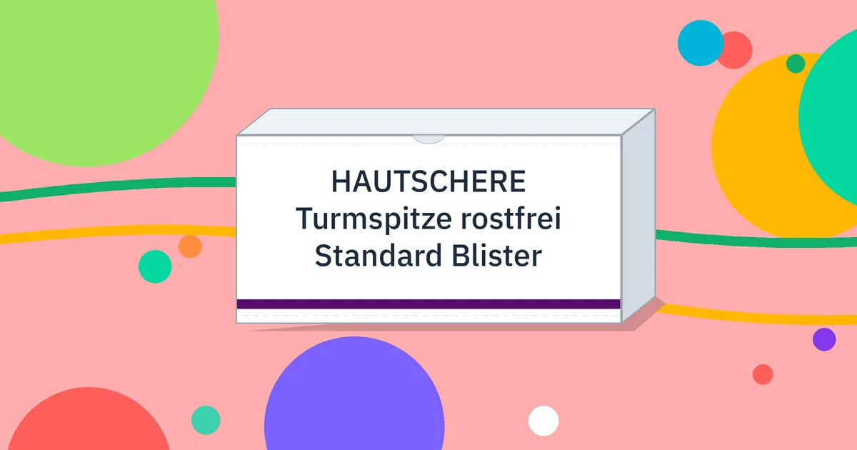 Symbolbild: Packung mit der Aufschrift HAUTSCHERE Turmspitze rostfrei Standard Blister (PZN 10348744) – Verfügbarkeit und Bezug in Apotheken in Frankfurt am Main