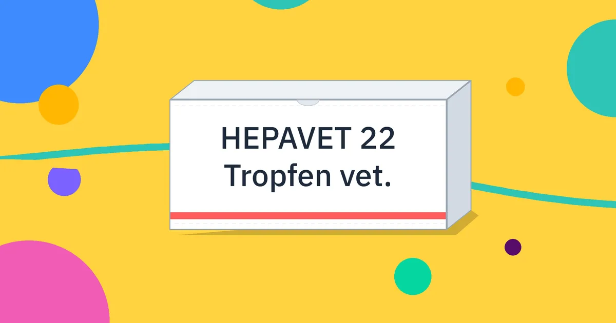 Symbolbild: Packung mit der Aufschrift HEPAVET 22 Tropfen vet. (PZN 04770887) – Verfügbarkeit und Bezug in Apotheken in Frankfurt am Main