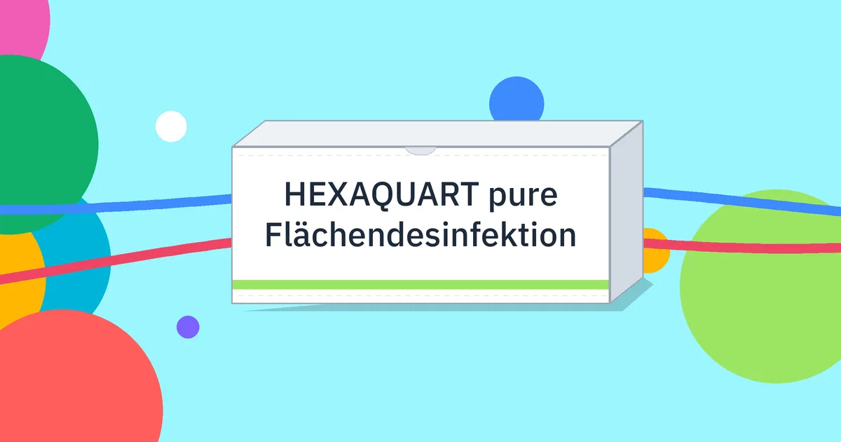 Symbolbild: Packung mit der Aufschrift HEXAQUART pure Flächendesinfektion (PZN 14138914) – Verfügbarkeit und Bezug in Apotheken in Frankfurt am Main