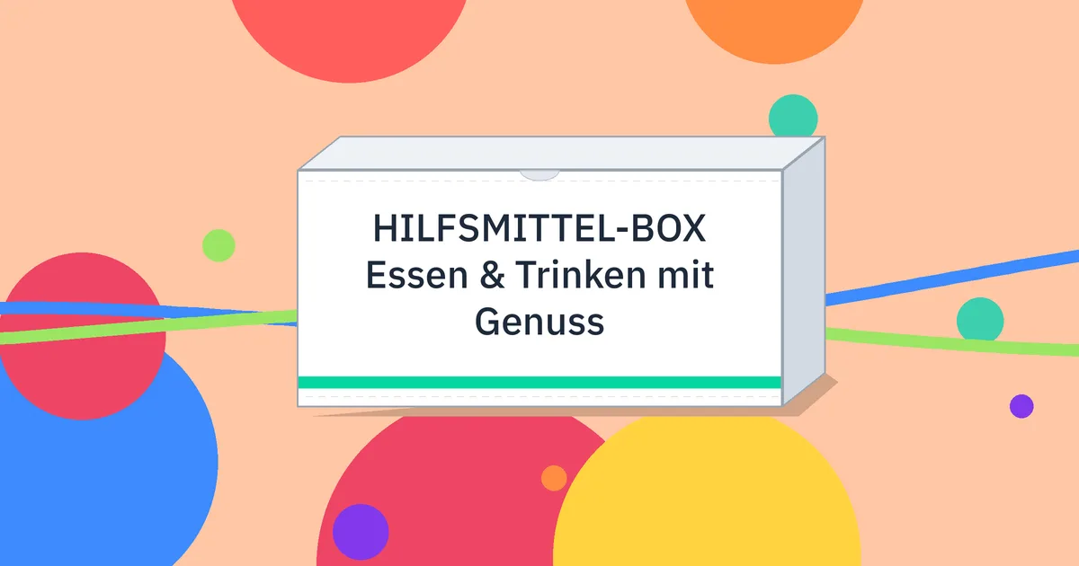 Symbolbild: Packung mit der Aufschrift HILFSMITTEL-BOX Essen & Trinken mit Genuss (PZN 14398816) – Verfügbarkeit und Bezug in Apotheken in Frankfurt am Main