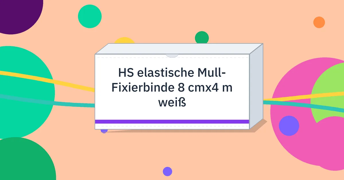 Symbolbild: Packung mit der Aufschrift HS elastische Mull-Fixierbinde 8 cmx4 m weiß (PZN 09741583) – Verfügbarkeit und Bezug in Apotheken in Frankfurt am Main